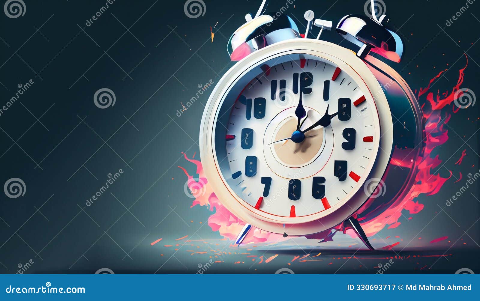 Destroying Burning Clock in Space. Clock Inner Mechanical Parts Shows ...