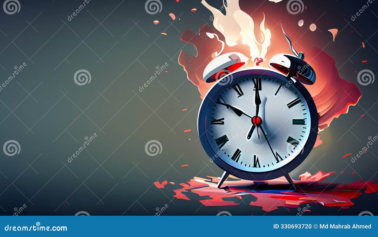 Destroying Burning Clock in Space. Clock Inner Mechanical Parts Shows ...