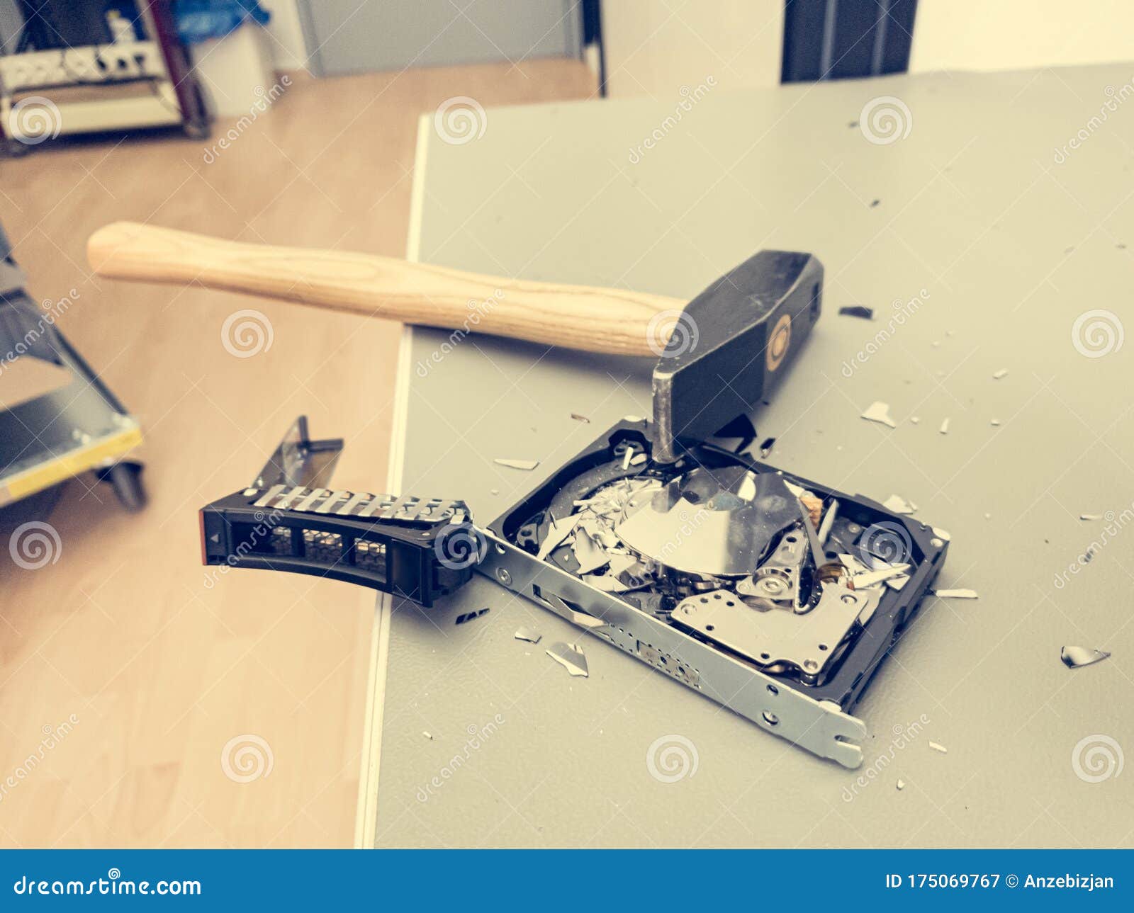 Destroying Computer Hard Drive with a Hammer. Stock Image - Image of ...