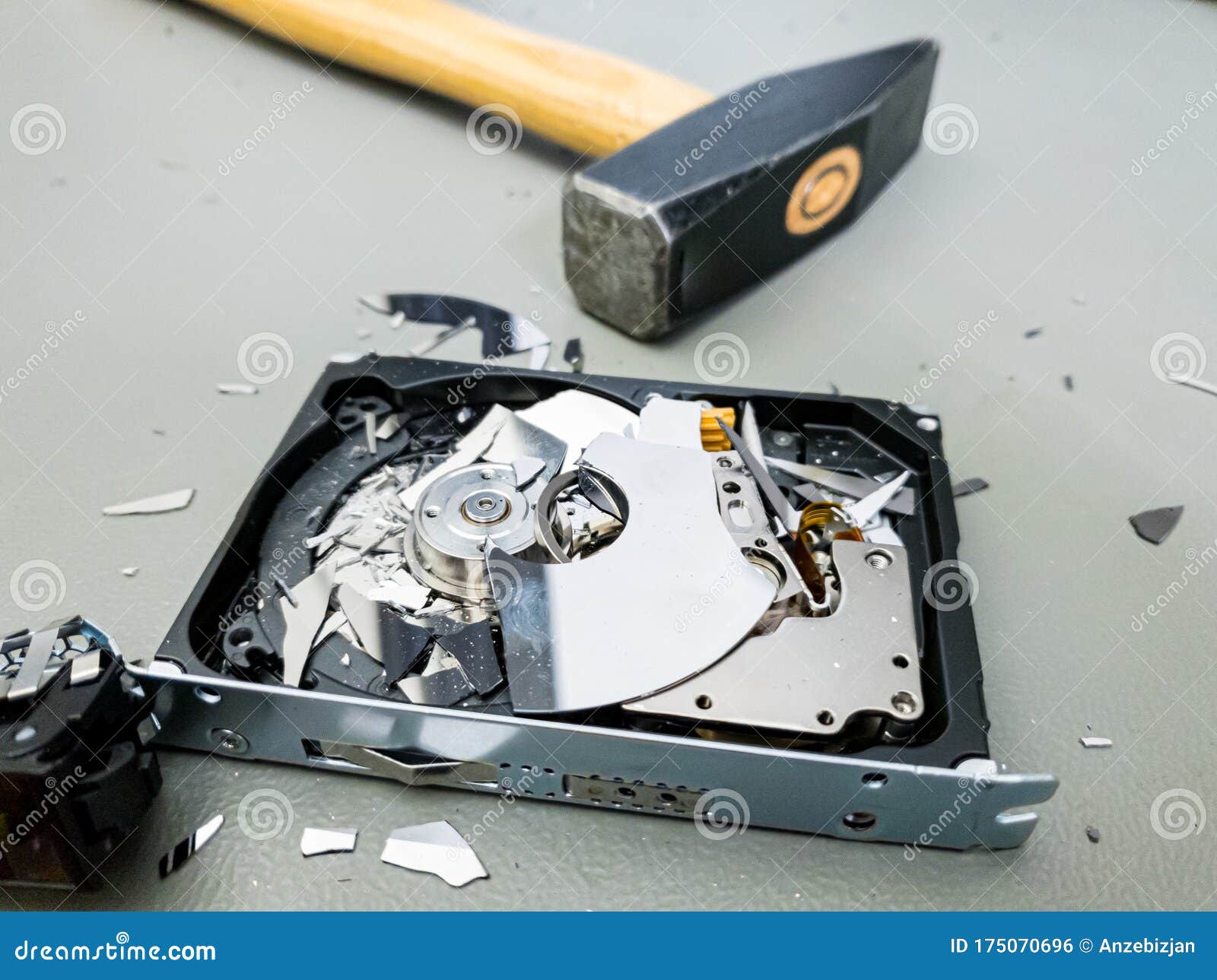 Destroying Computer Hard Drive with a Hammer. Stock Photo - Image of ...