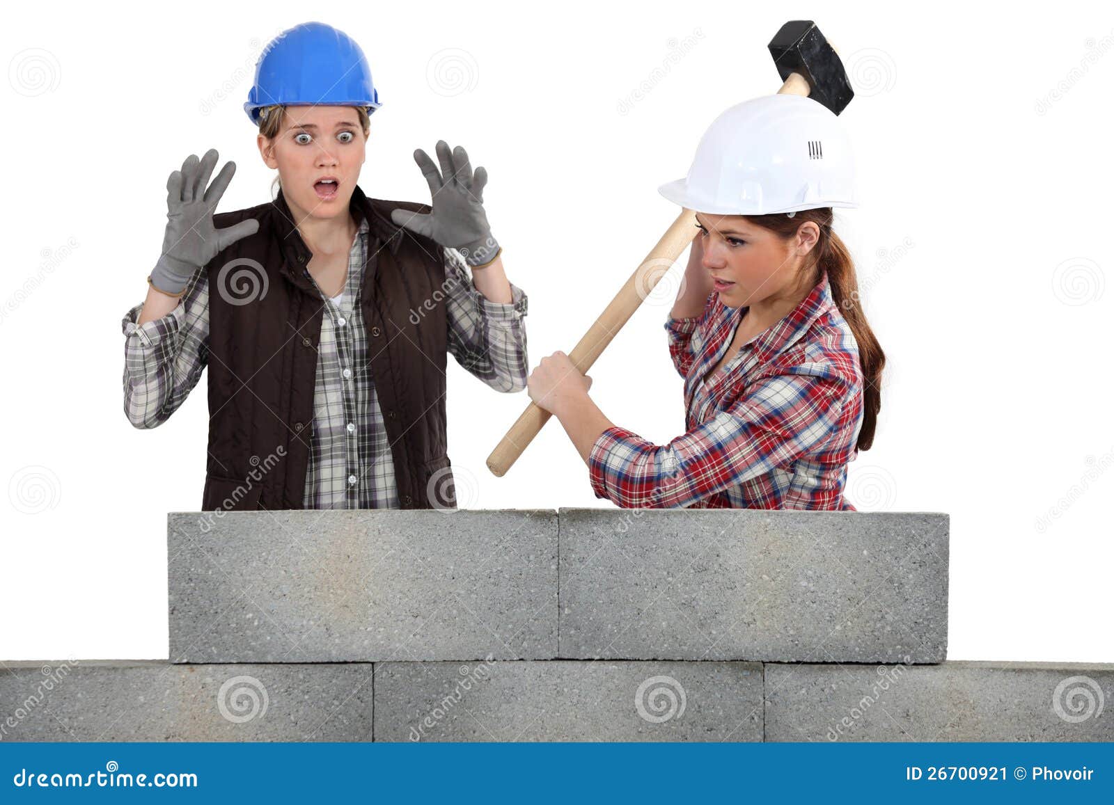 Destroying a wall. stock image. Image of female, helmet - 26700921
