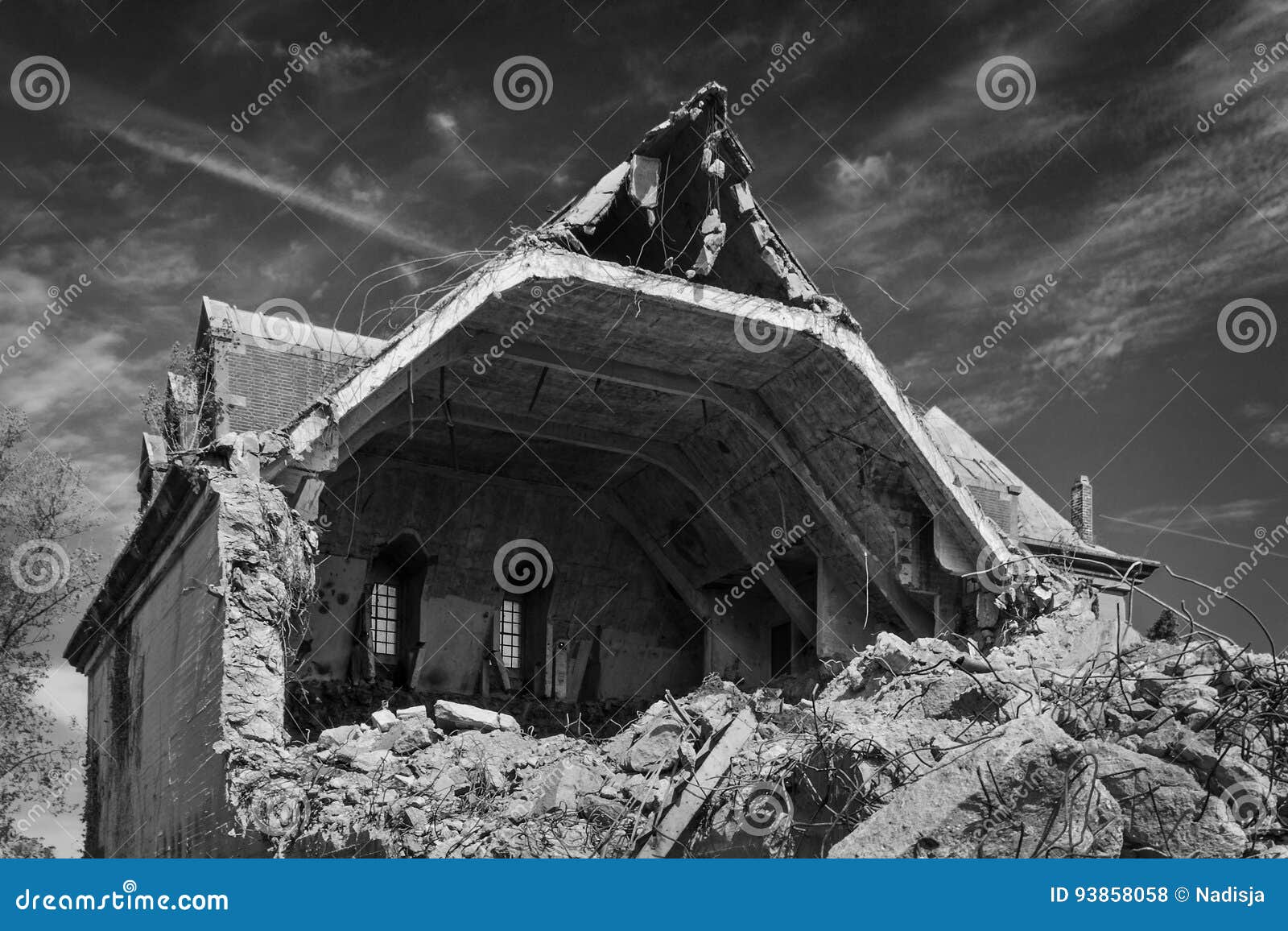 Destructed building stock photo. Image of damage, explosion - 93858058