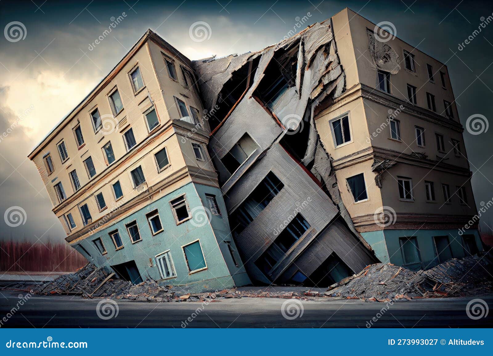 Destructed Building with Open Cracks and Destruction after Aftermath ...