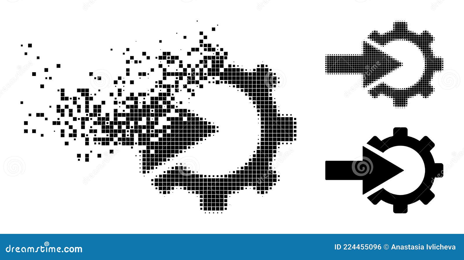 Destructed and Halftone Pixel Cog Integration Icon Stock Vector ...