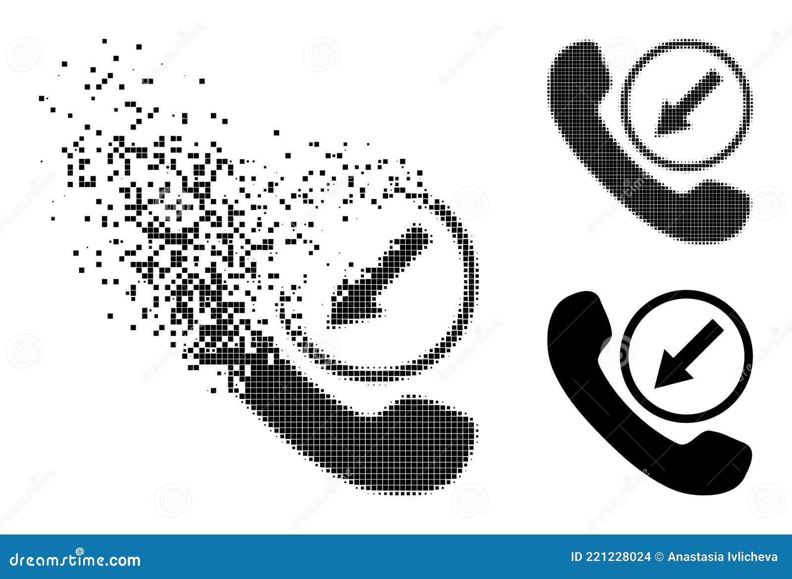 Destructed and Halftone Pixel Incoming Call Glyph Stock Vector ...