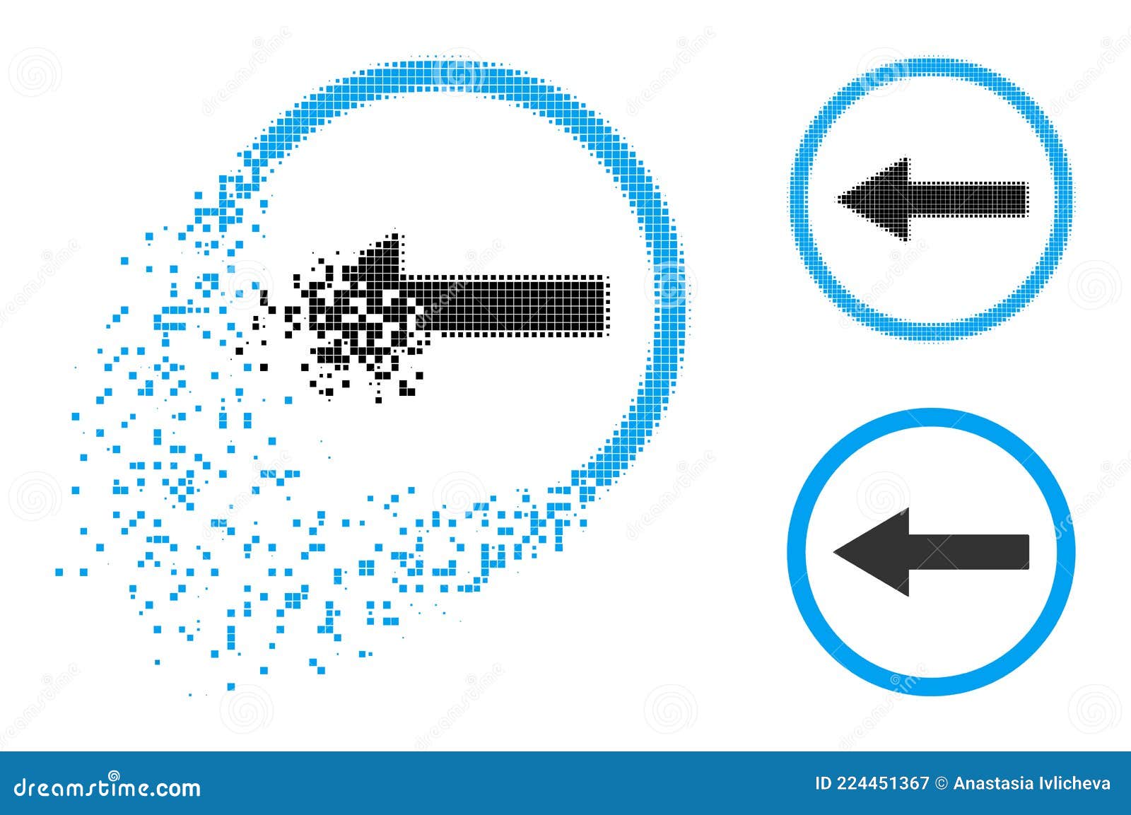 Destructed and Halftone Pixelated Left Rounded Arrow Icon Stock Vector ...