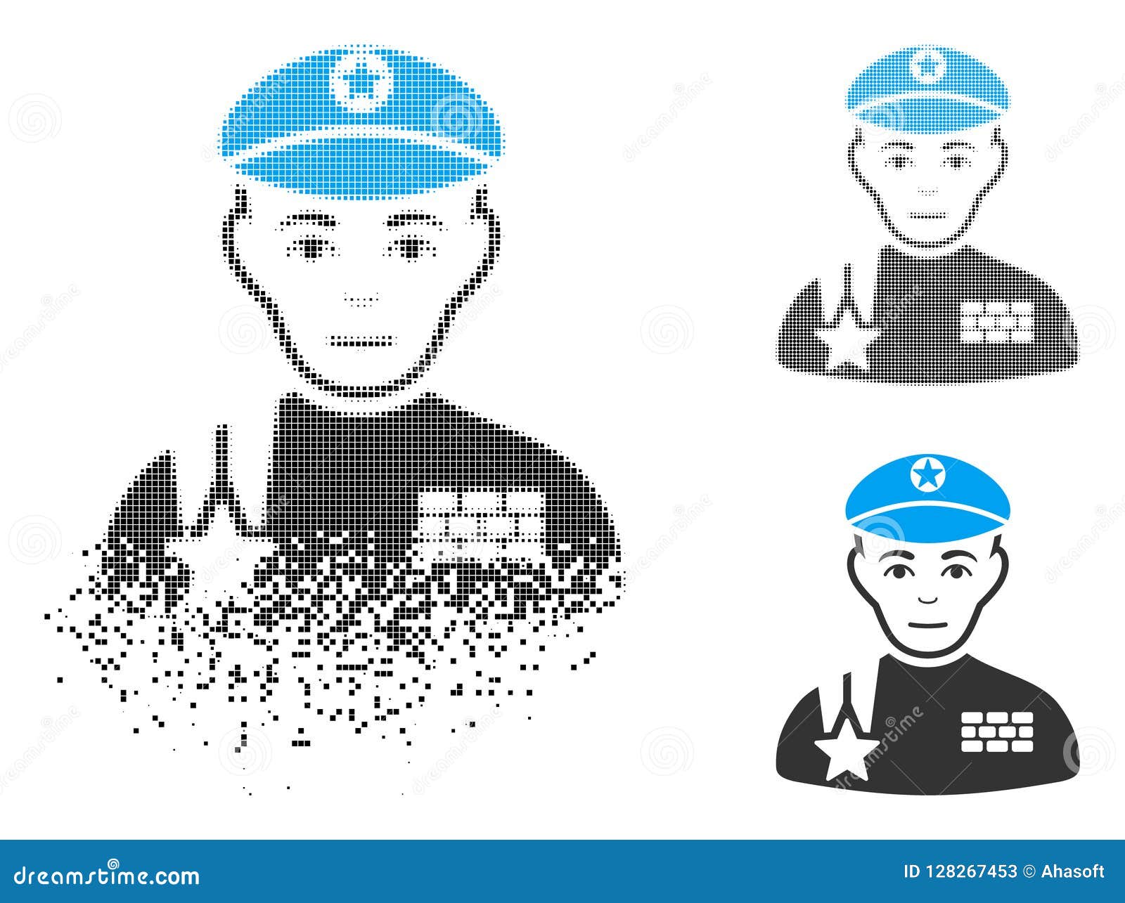 Destructed Pixel Halftone Army General Icon with Face Stock Vector ...