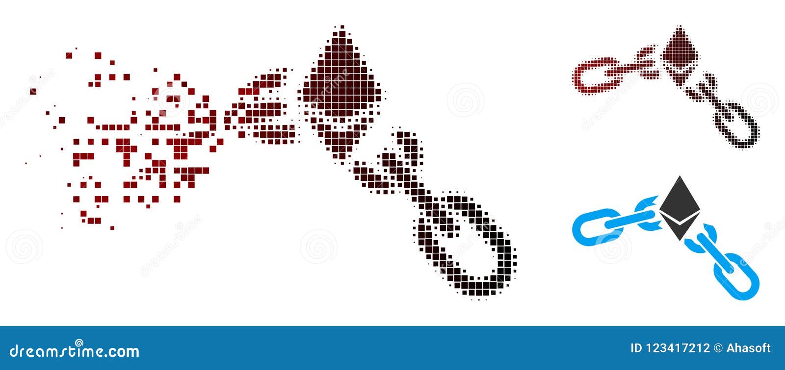 Destructed Pixel Halftone Ethereum Broken Chain Icon Editorial ... Destructed Pixel Halftone Ethereum Broken Chain Icon Editorial ...
