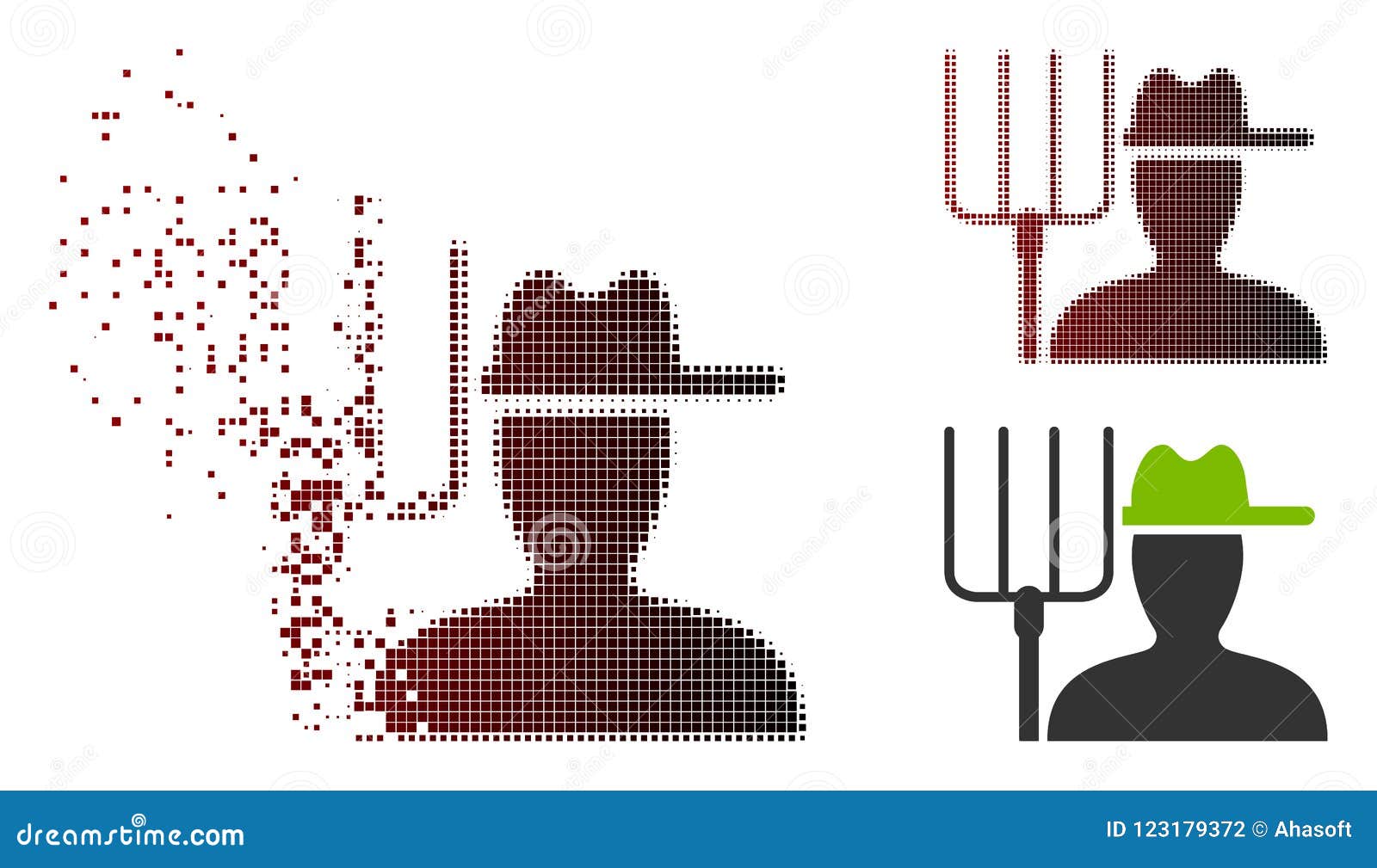 Destructed Pixel Halftone Farmer with Pitchfork Icon Stock Vector ... Destructed Pixel Halftone Farmer with Pitchfork Icon Stock Vector ...