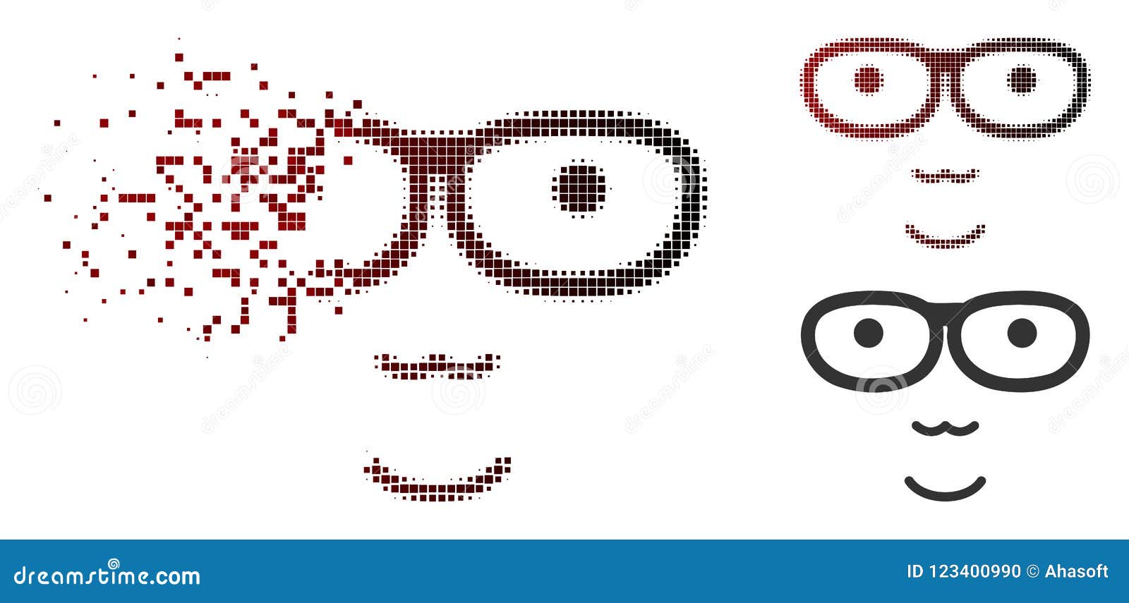 Destructed Pixel Halftone Nerd Face Icon Stock Vector - Illustration of ...