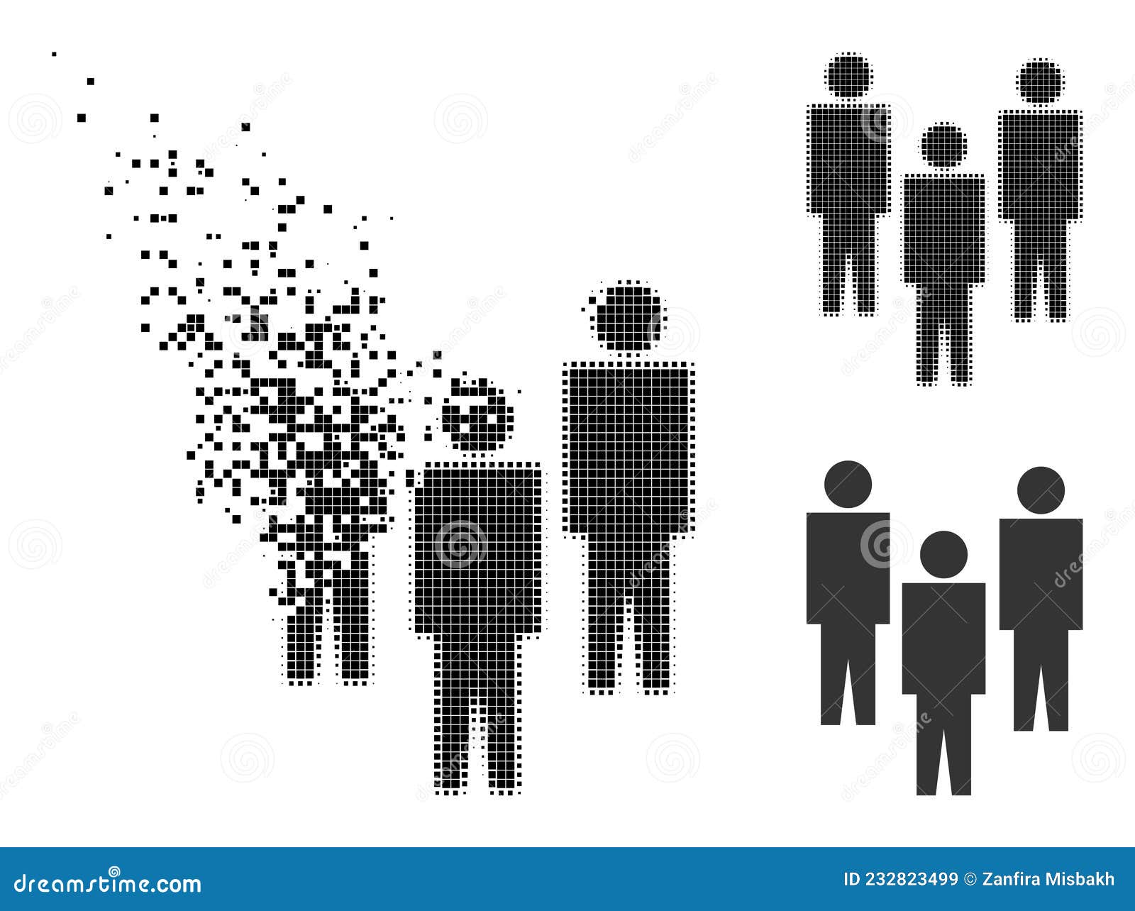Destructed Pixel People Icon with Halftone Version Stock Vector ...