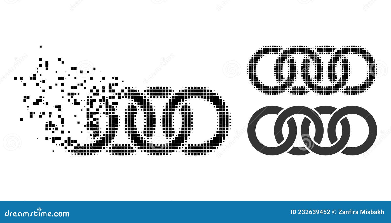Destructed Pixelated Circle Chain Glyph with Halftone Version Stock ...