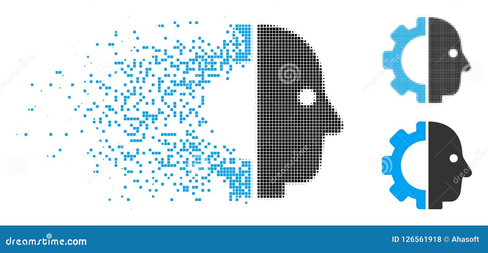 Destructed Pixelated Halftone Cyborg Head Icon Stock Vector ...