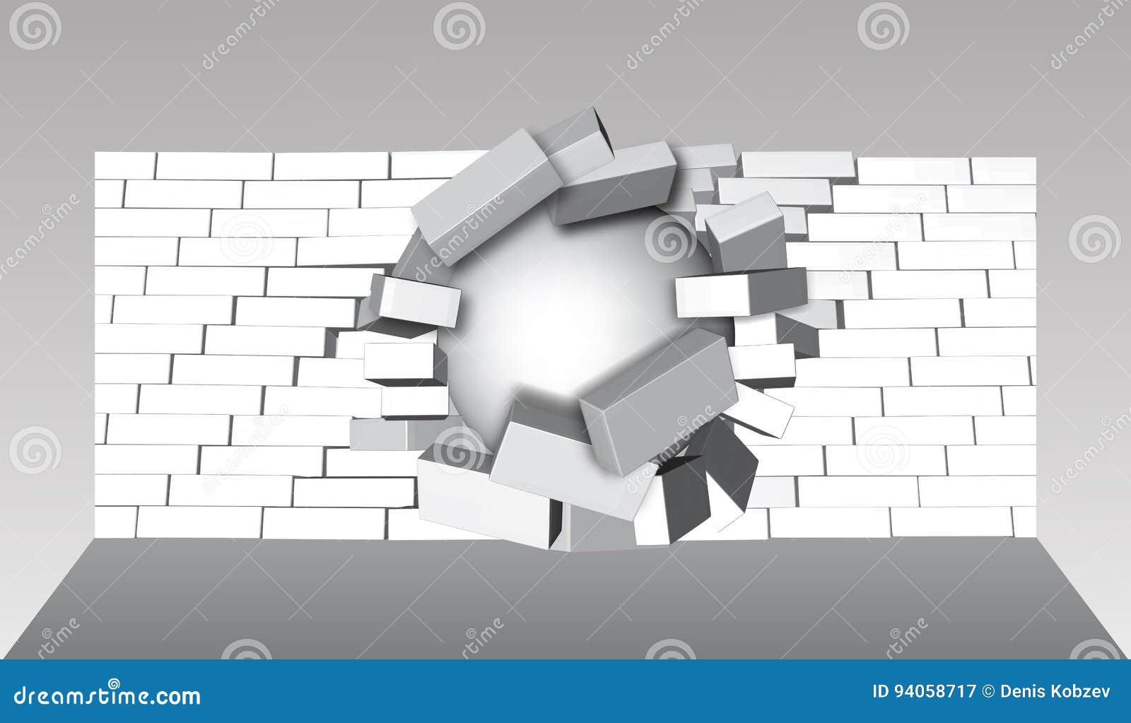 Destruction of a Brick Wall. 3D Breaking Brick Wall. Wall Being Smashed ...