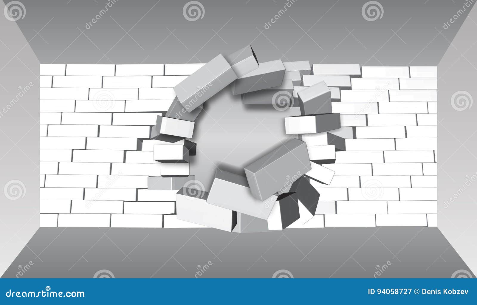 Destruction of a Brick Wall. 3D Breaking Brick Wall. Wall Being Smashed ...