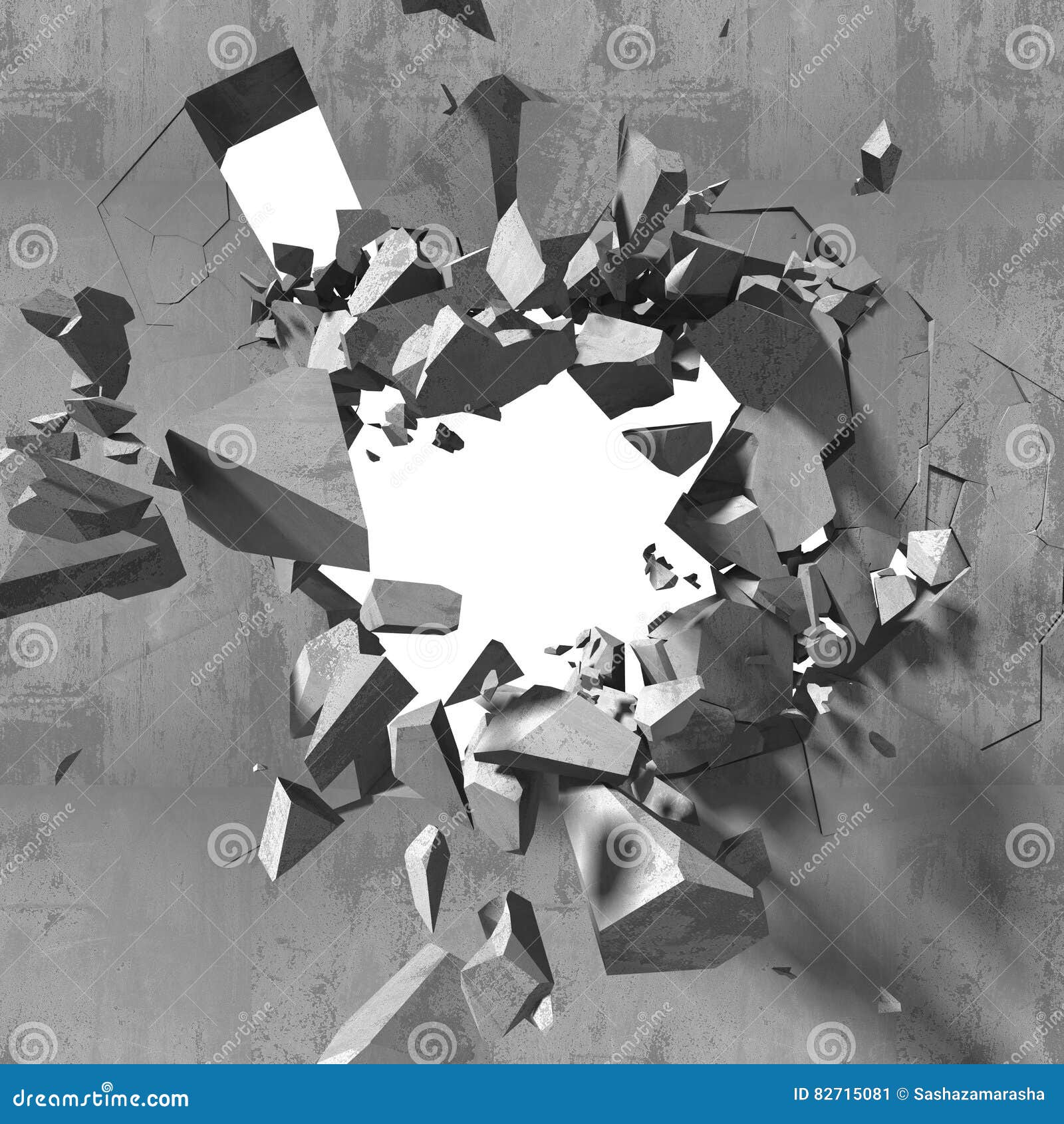 Destruction Of Concrete Old Wall With Explosion Demolition Hole Royalty ...