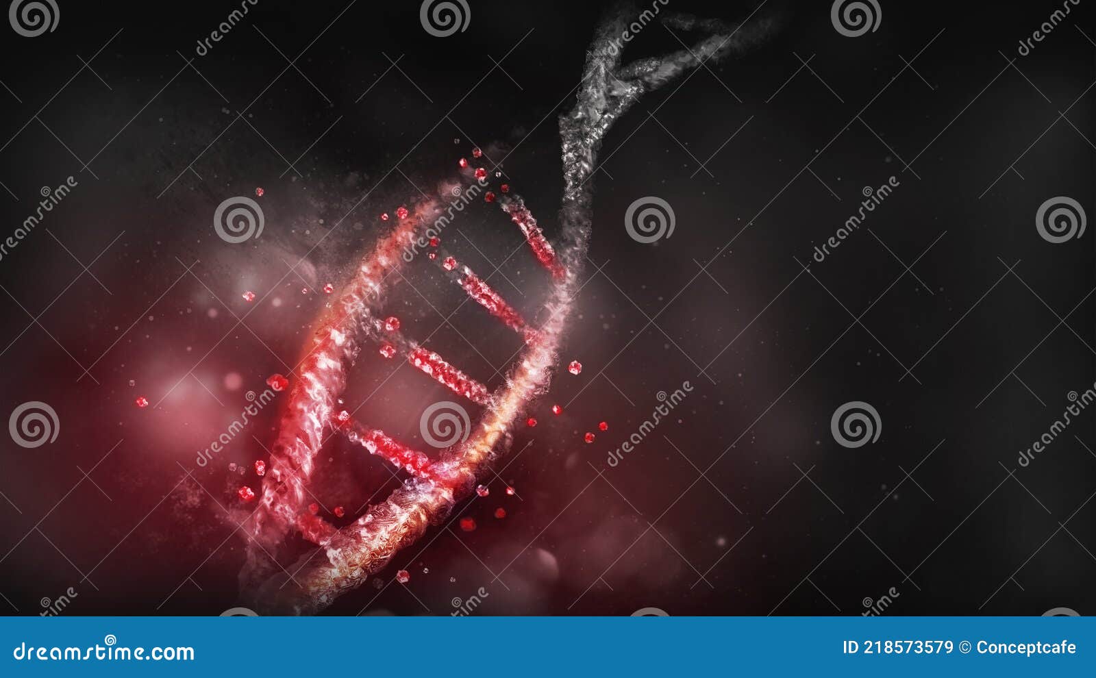 Destruction of the DNA Model on a Dark Background, 3D Render. Stock ...