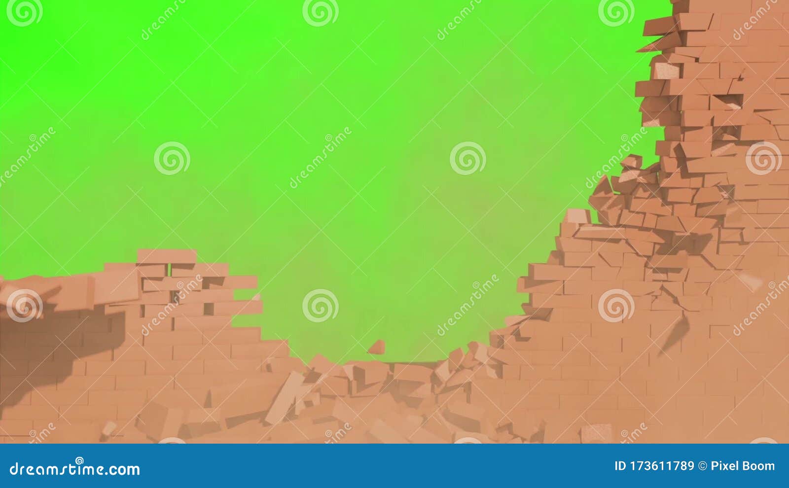 Destruction Exploding Wall 3D Rendering Green Screen Stock Video ...