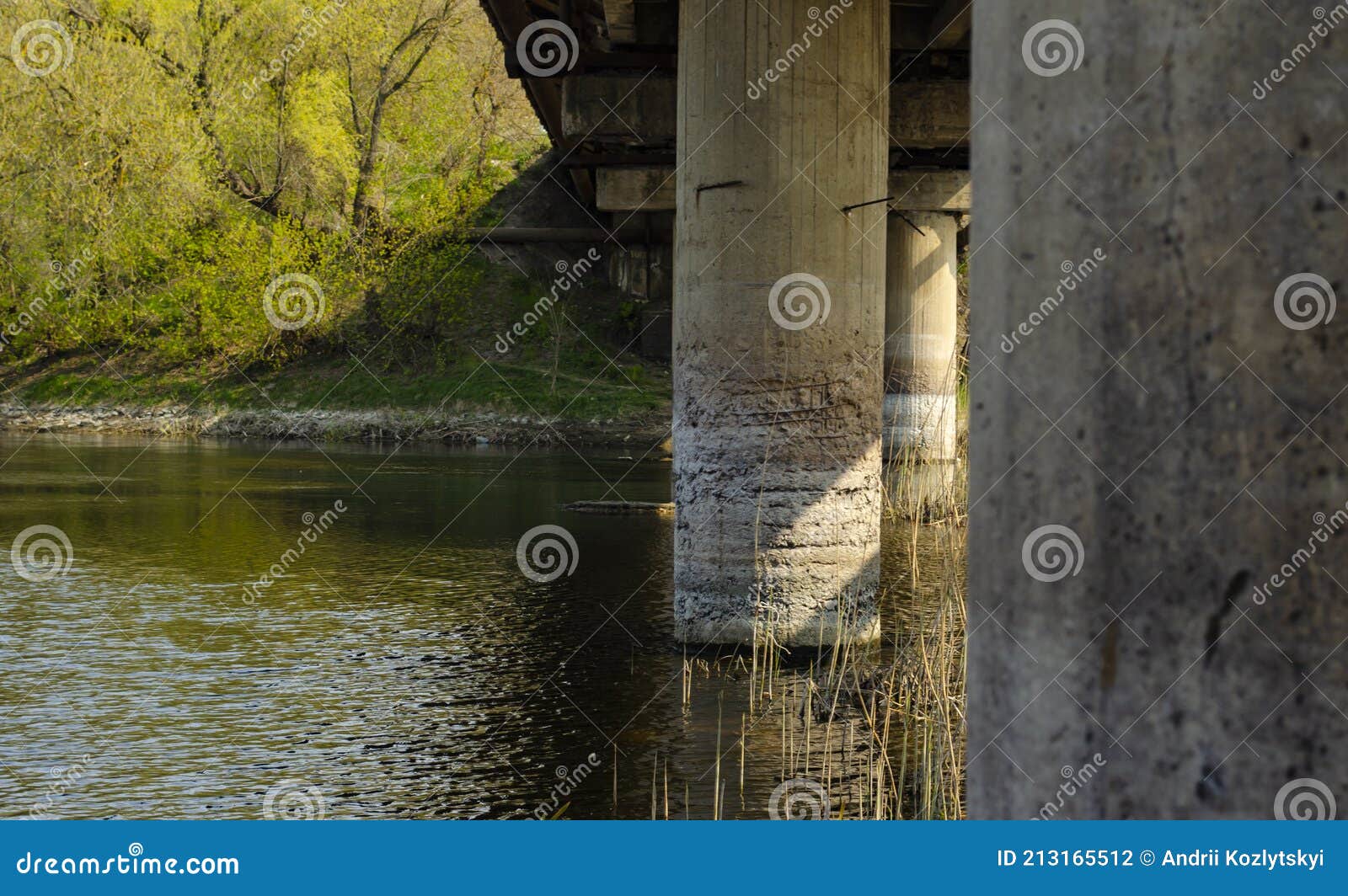 Destruction Of The Reinforced Concrete Column Of The Bridge. Bridge ...
