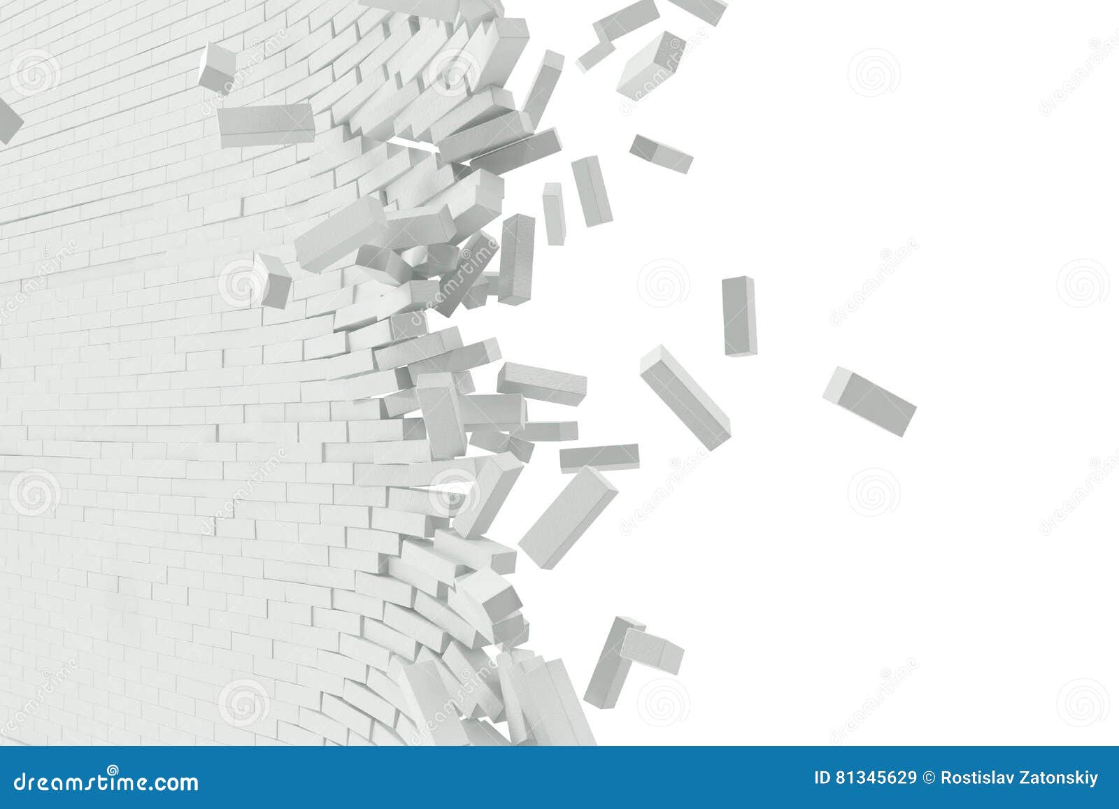 Destruction of a White Wall with Blank Text. 3d Illustration Stock ...
