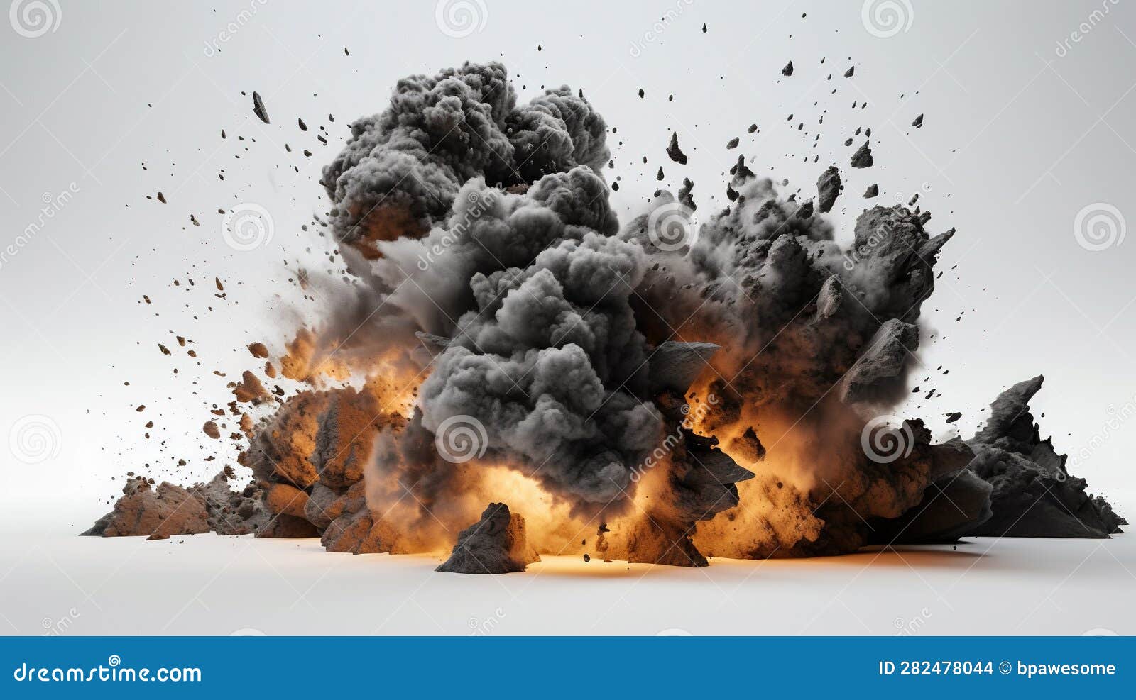 Destructive Large Explosion Showering Flames, Smoke, and Flying ...
