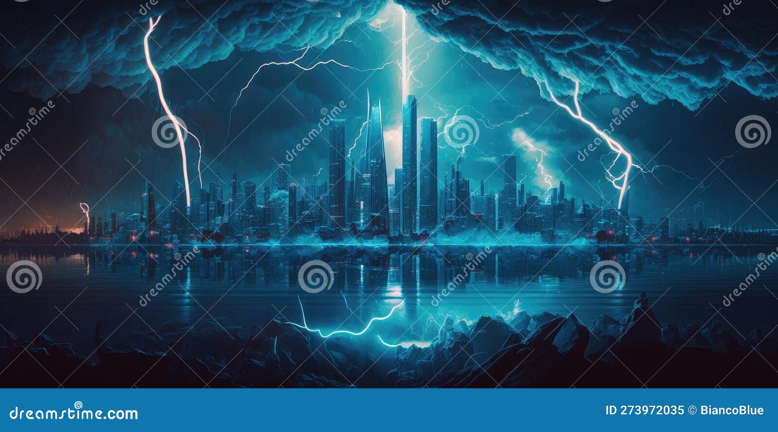 Destructive and Powerful Thunder Storm Strike Metropolis City with ...
