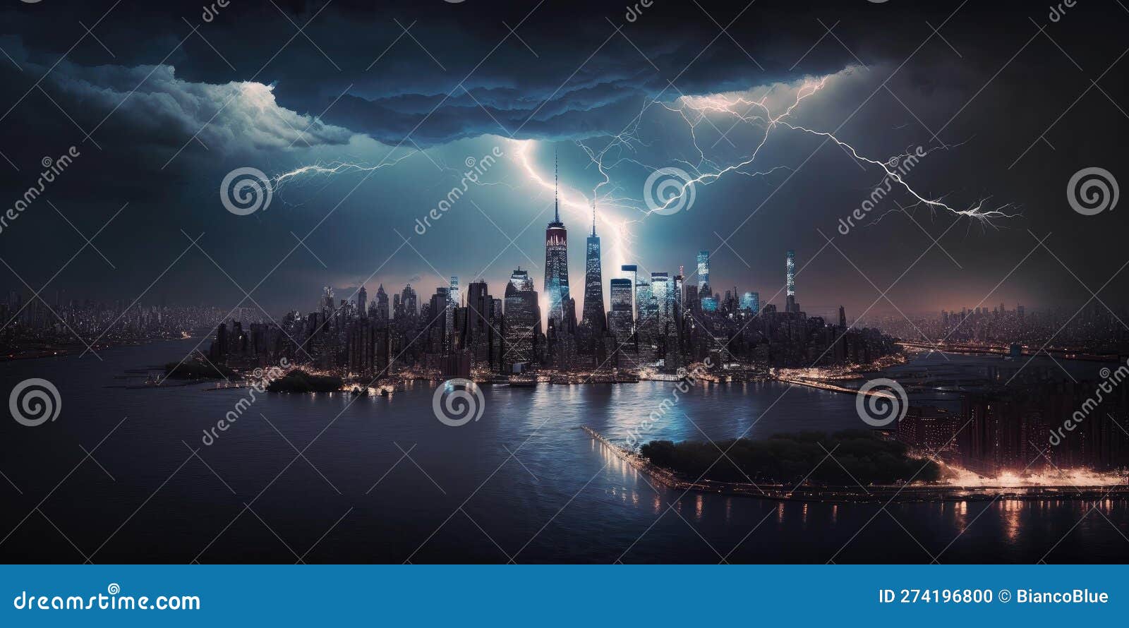 Destructive and Powerful Thunder Storm Strike Metropolis City with ...