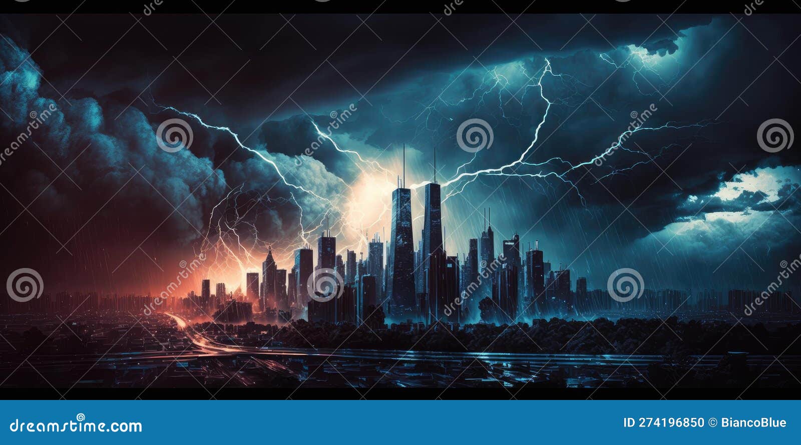 Destructive and Powerful Thunder Storm Strike Metropolis City with ...