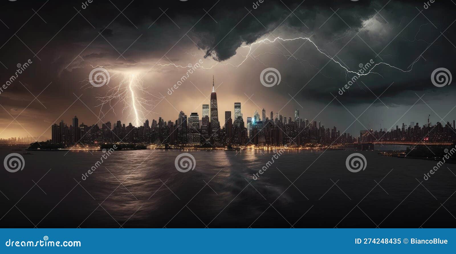 Destructive and Powerful Thunder Storm Strike Metropolis City with ...