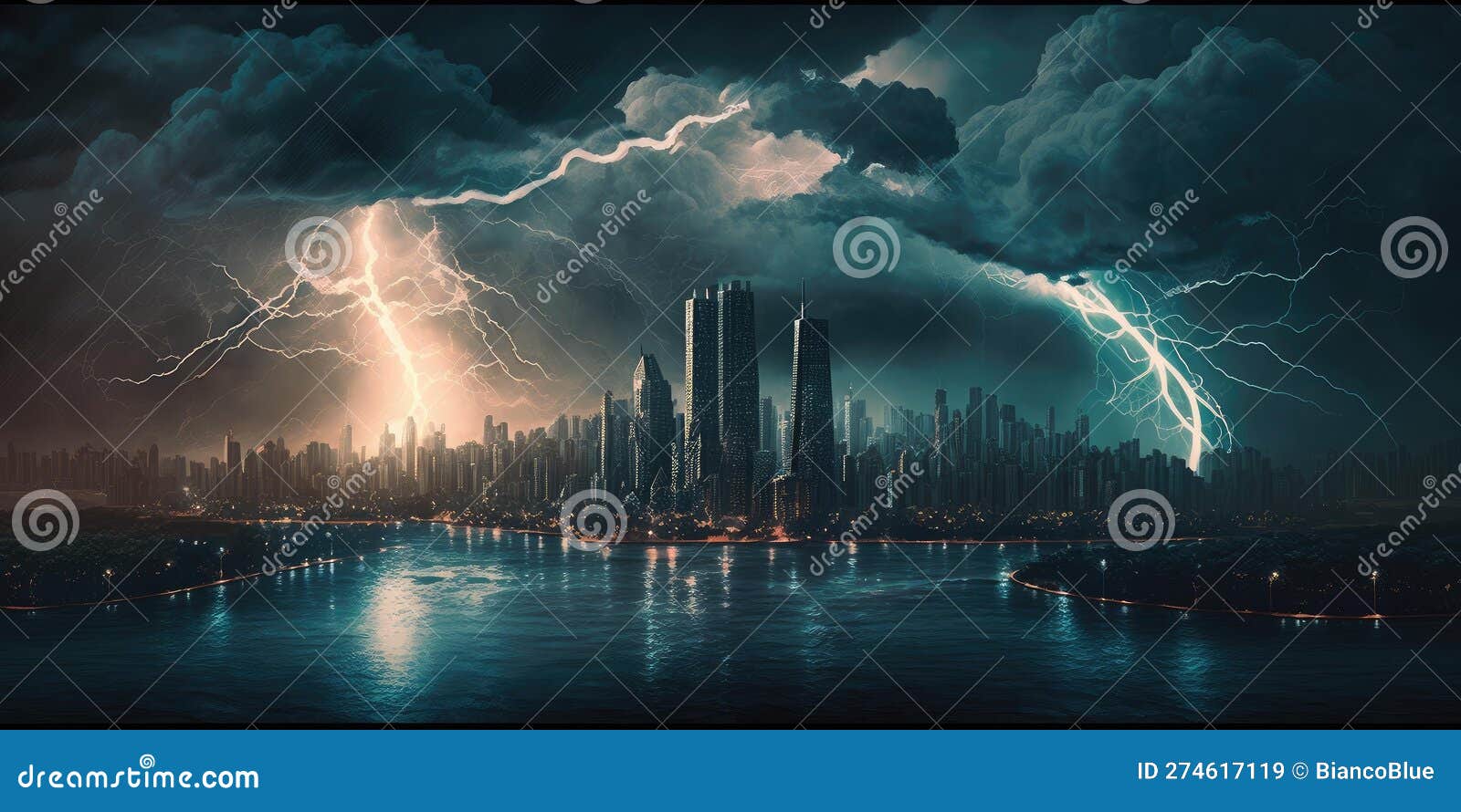 Destructive and Powerful Thunder Storm Strike Metropolis City with ...