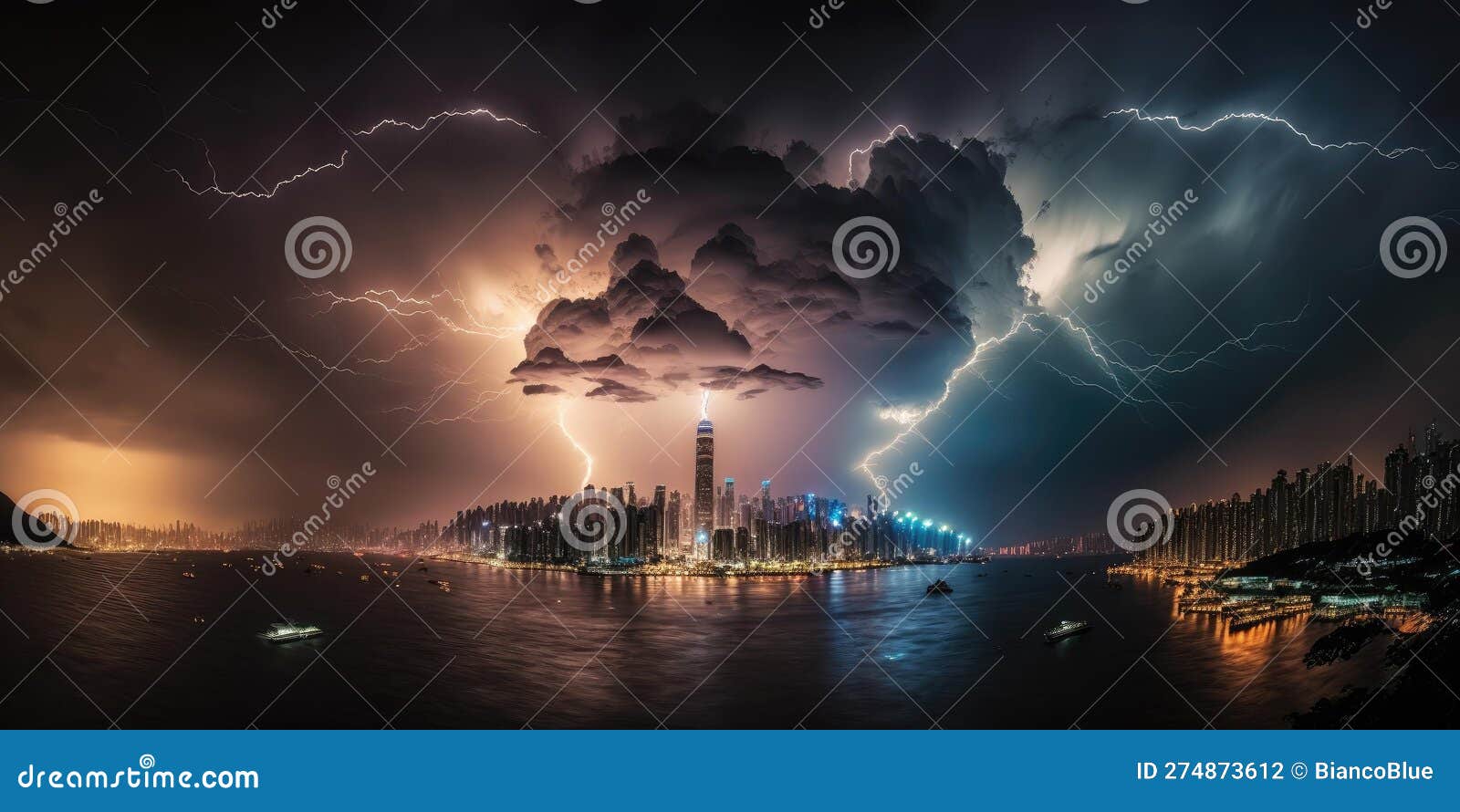 Destructive and Powerful Thunder Storm Strike Metropolis City with ...