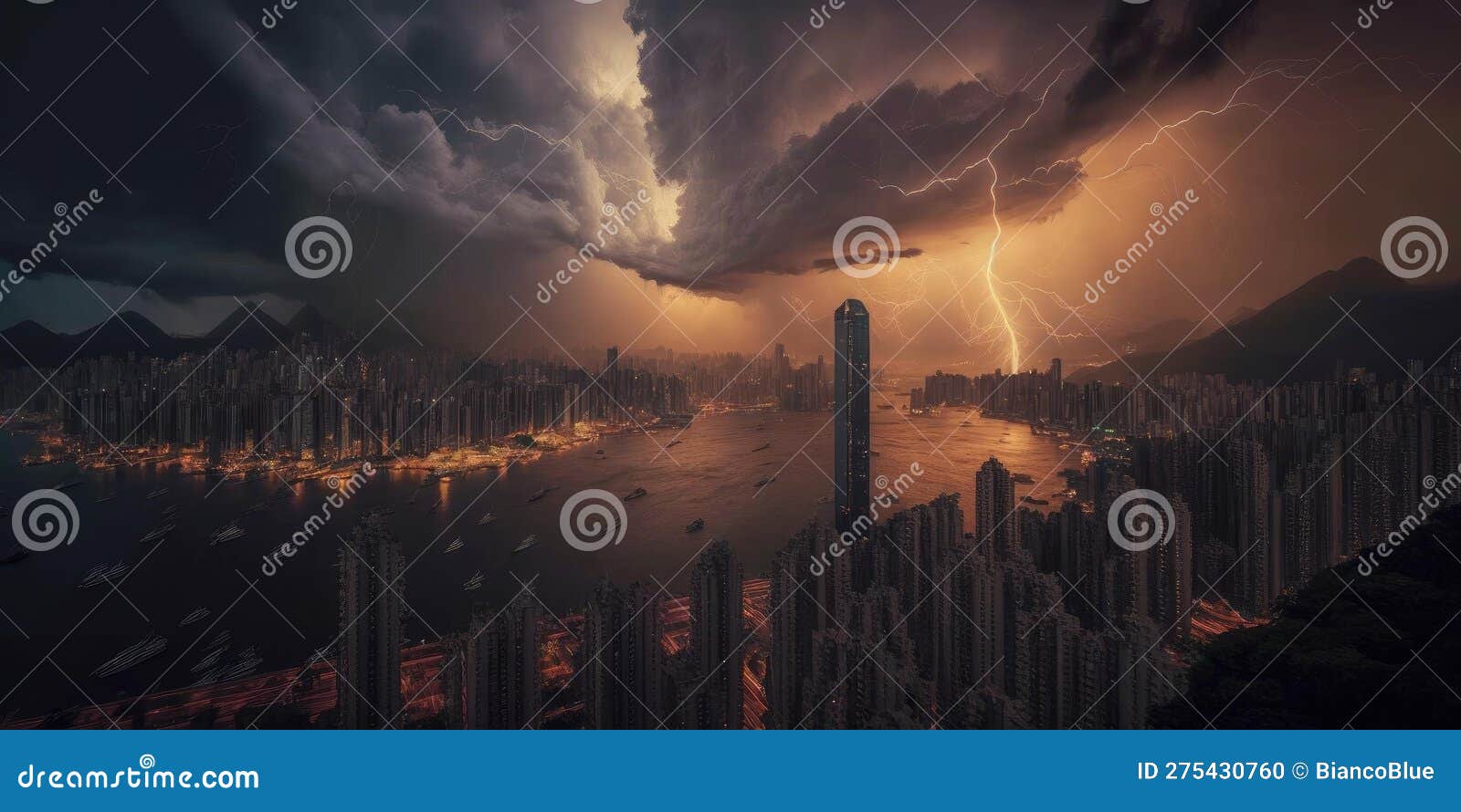 Destructive and Powerful Thunder Storm Strike Metropolis City with ...