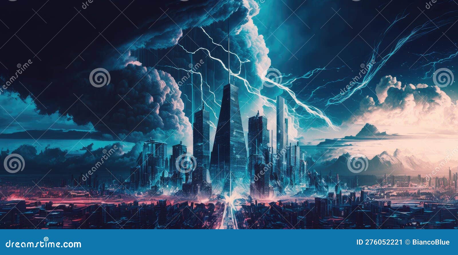 Destructive and Powerful Thunder Storm Strike Metropolis City with ...