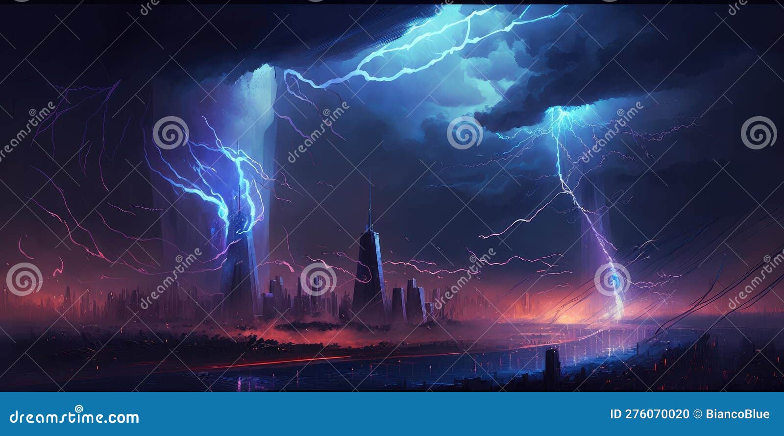 Destructive and Powerful Thunder Storm Strike Metropolis City with ...