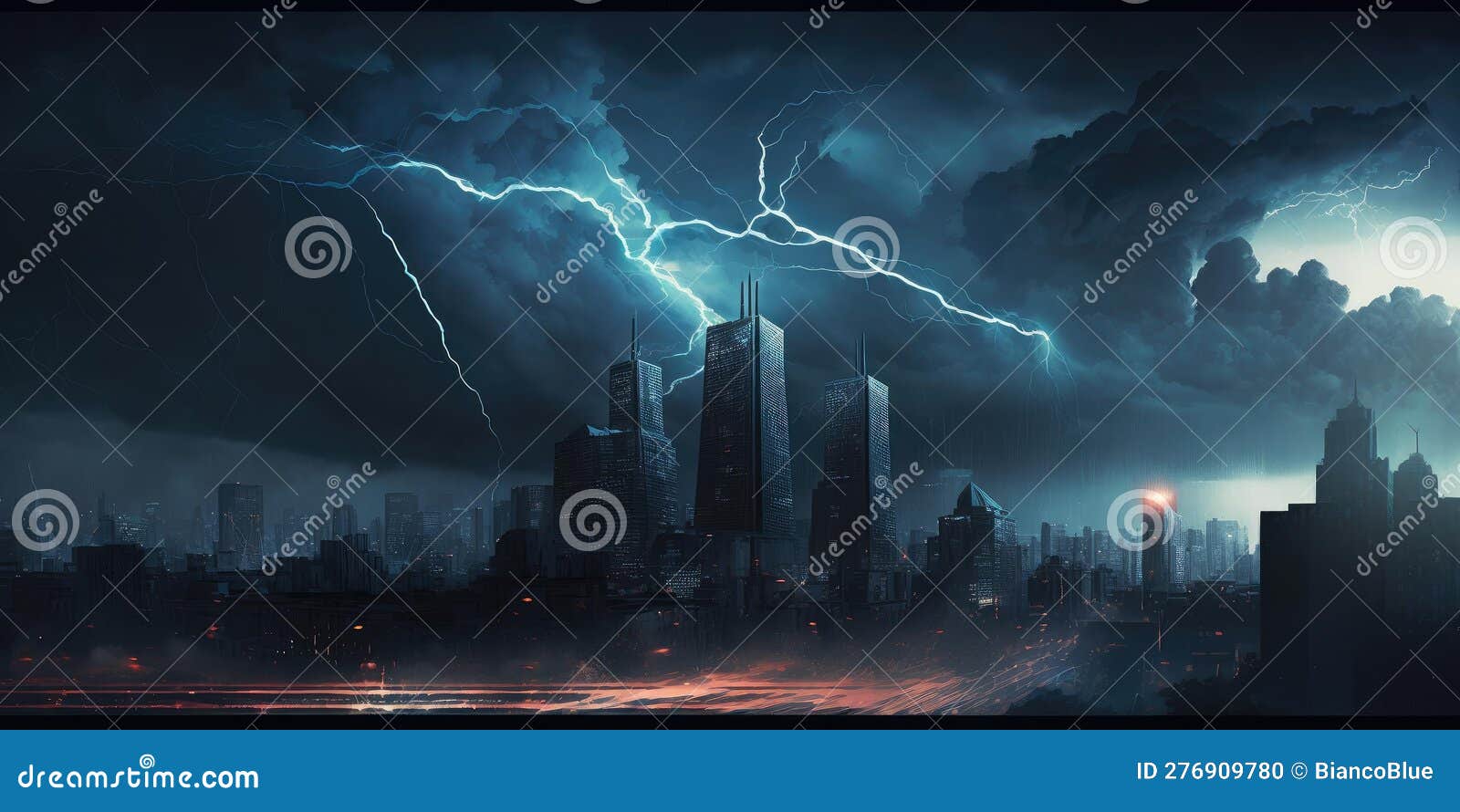 Destructive and Powerful Thunder Storm Strike Metropolis City with ...