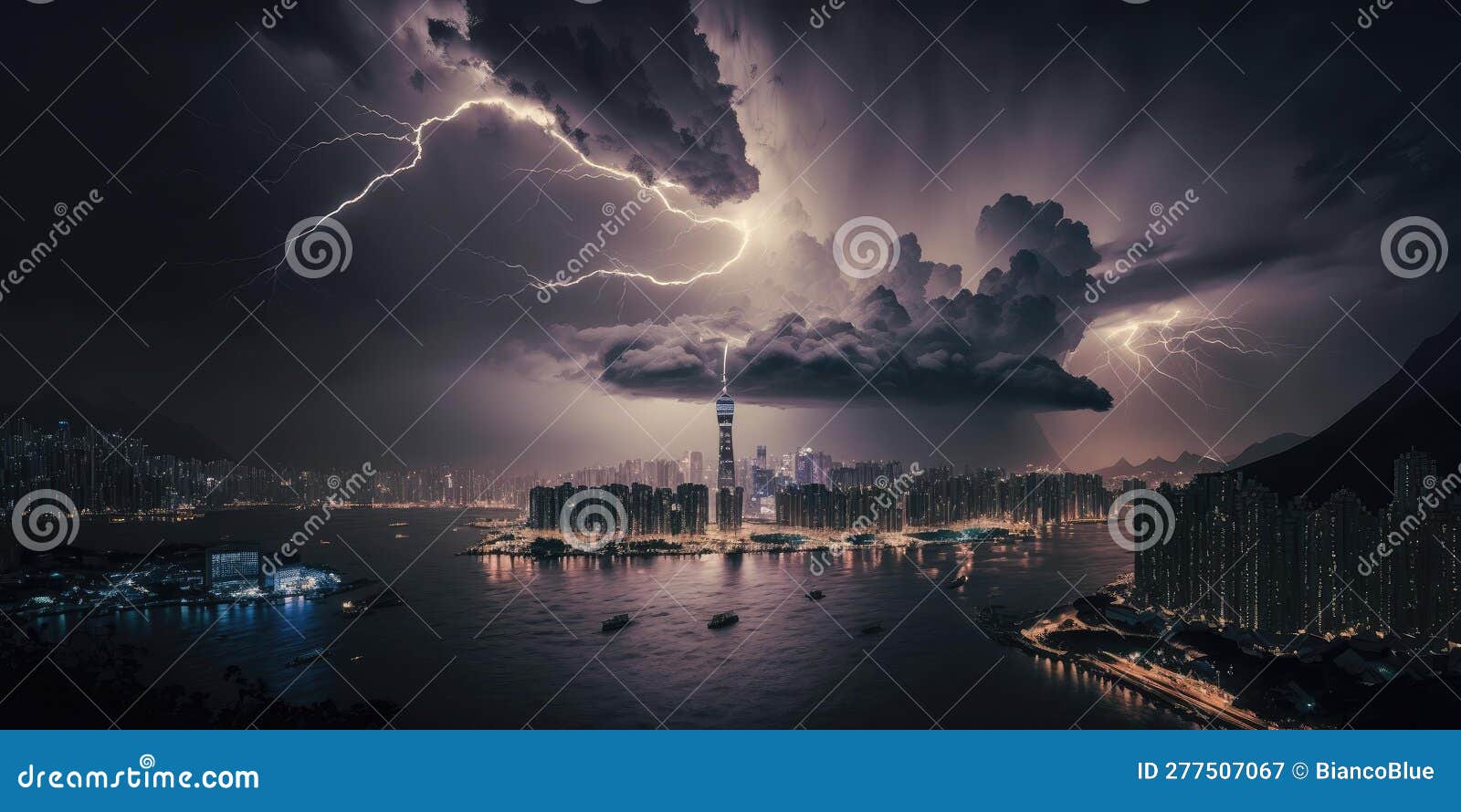 Destructive and Powerful Thunder Storm Strike Metropolis City with ...