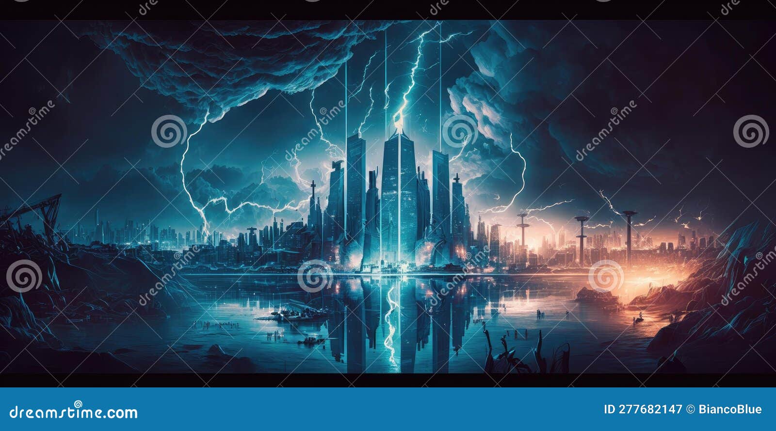 Destructive and Powerful Thunder Storm Strike Metropolis City with ...