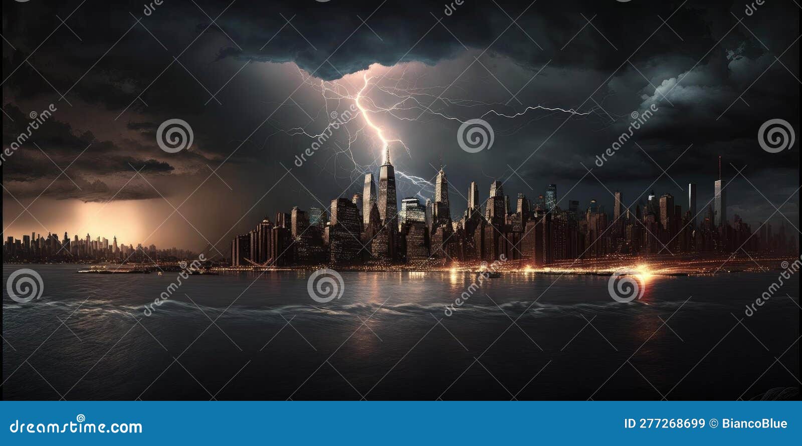 Destructive and Powerful Thunder Storm Strike Metropolis City with ...