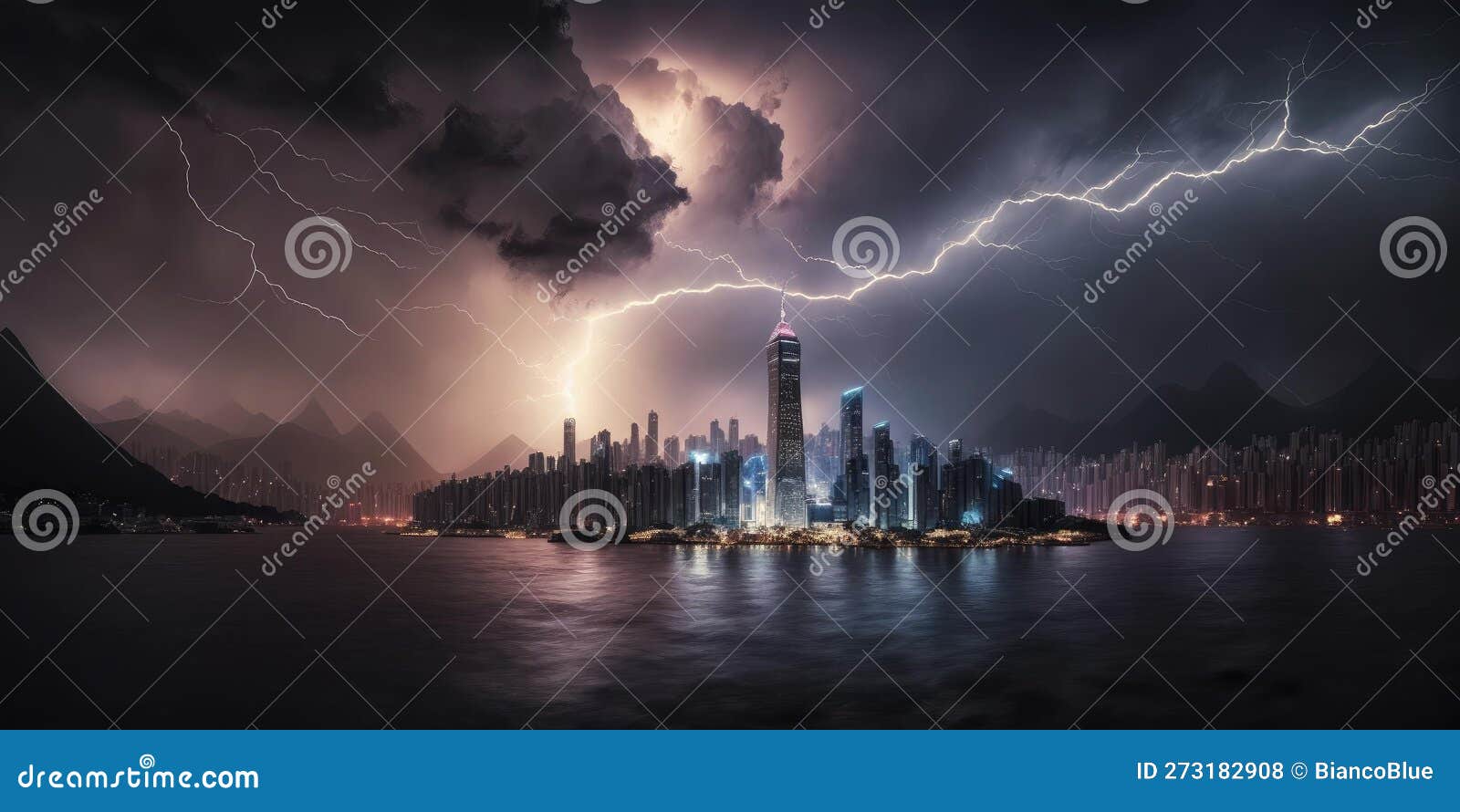 Destructive and Powerful Thunder Storm Strike Metropolis City with ...