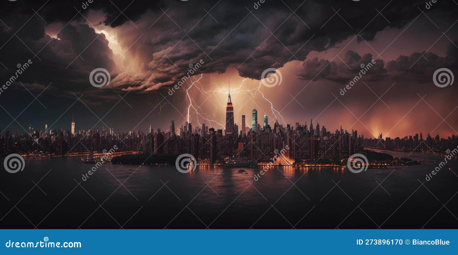 Destructive and Powerful Thunder Storm Strike Metropolis City with ...