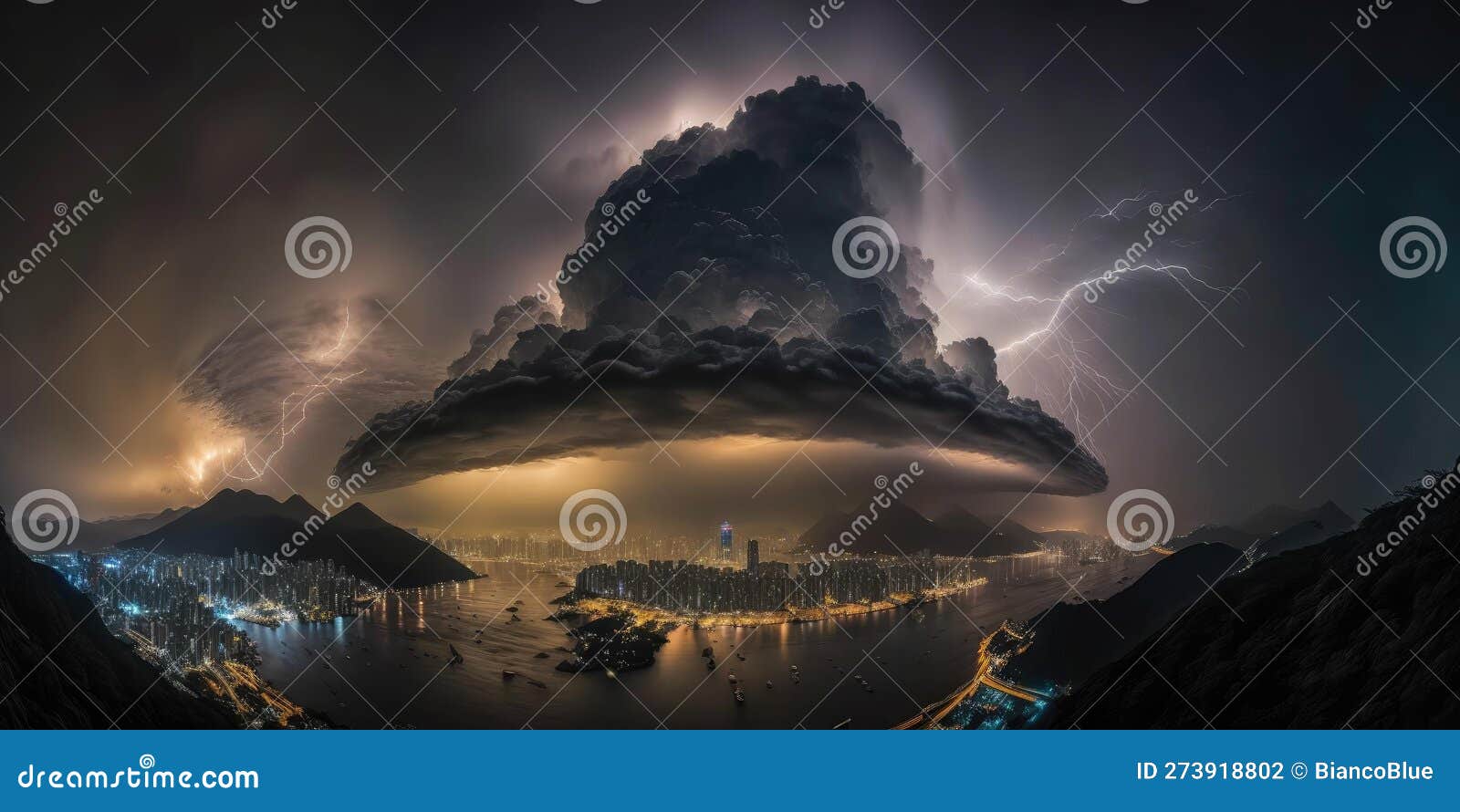 Destructive and Powerful Thunder Storm Strike Metropolis City with ...