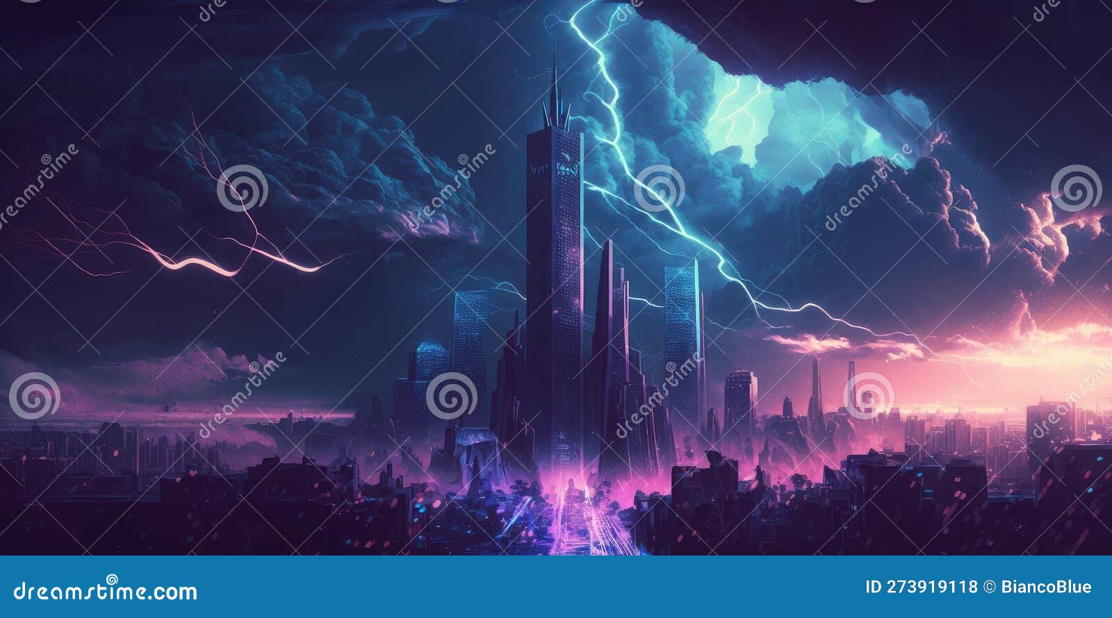 Destructive and Powerful Thunder Storm Strike Metropolis City with ...