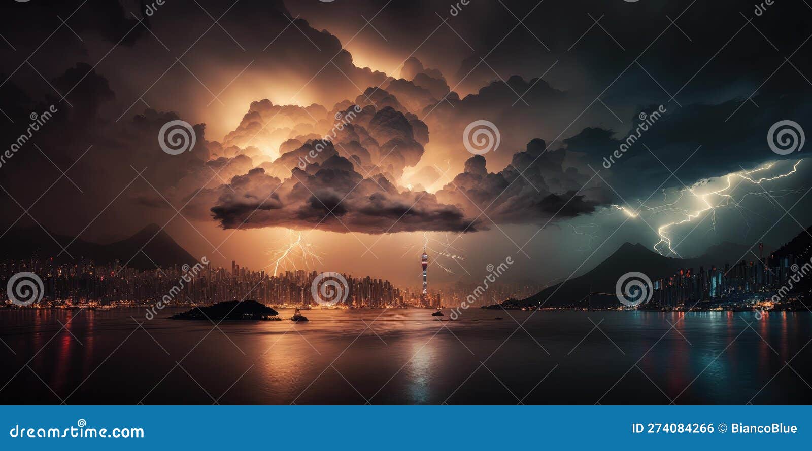 Destructive and Powerful Thunder Storm Strike Metropolis City with ...