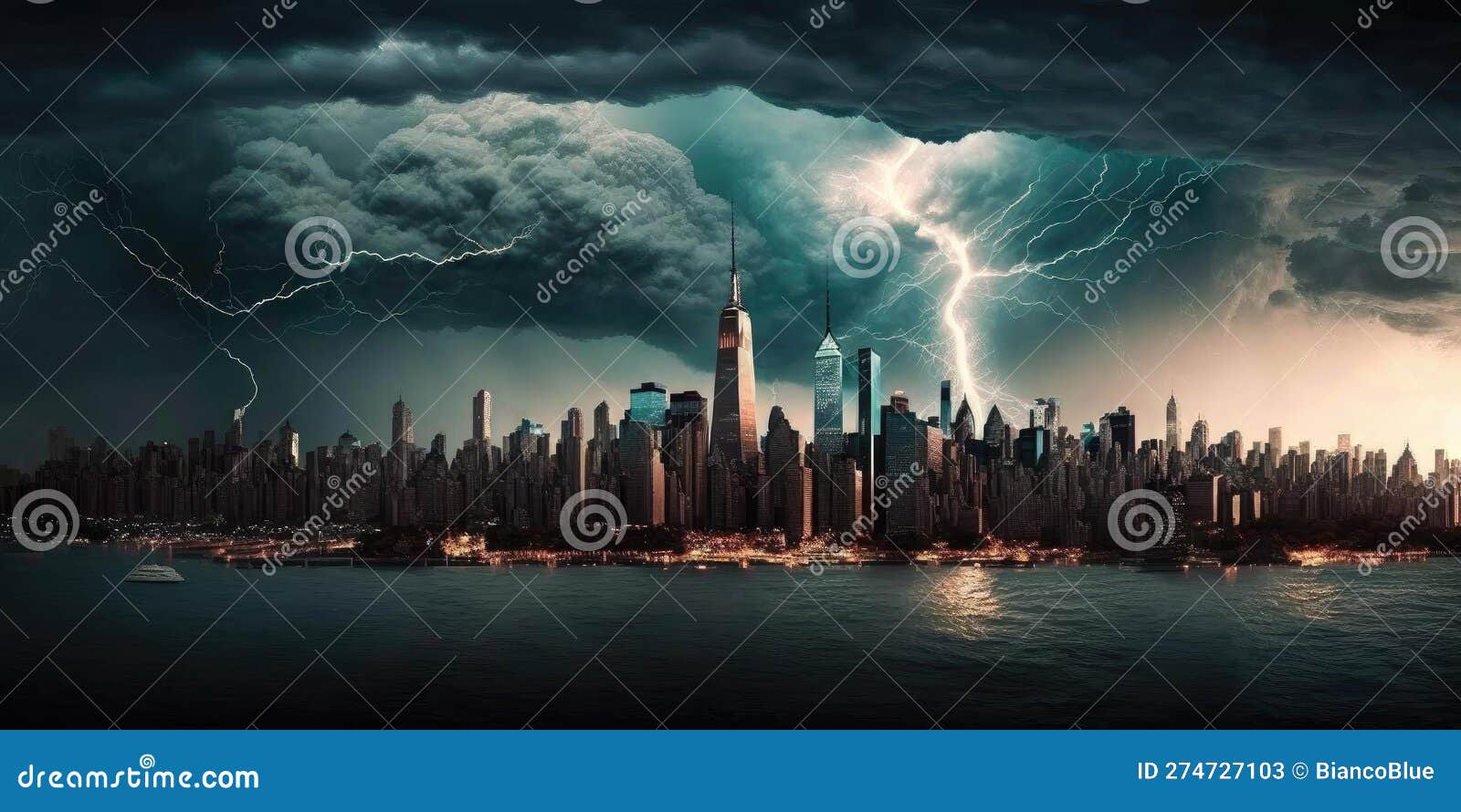 Destructive and Powerful Thunder Storm Strike Metropolis City with ...