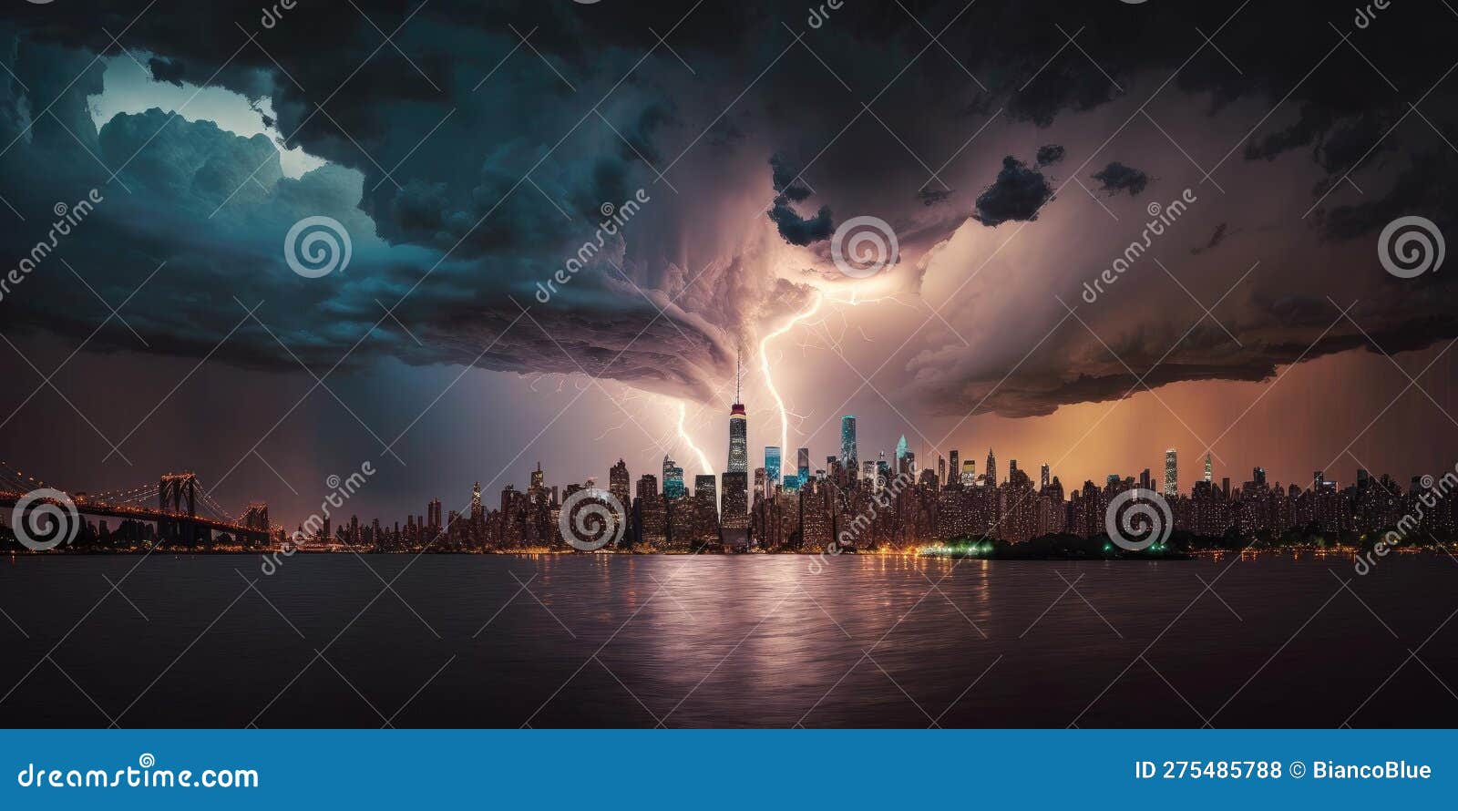 Destructive and Powerful Thunder Storm Strike Metropolis City with ...