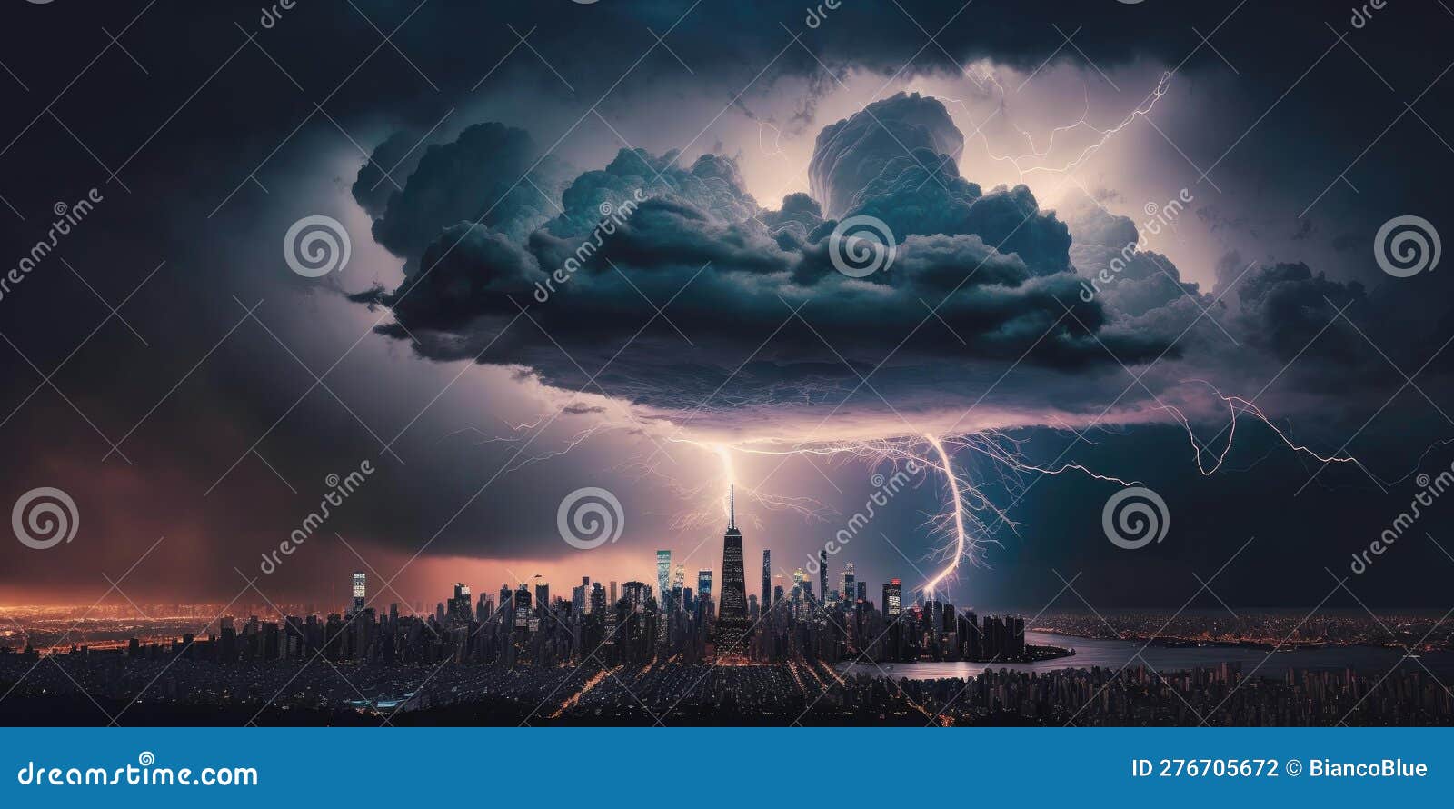 Destructive and Powerful Thunder Storm Strike Metropolis City with ...