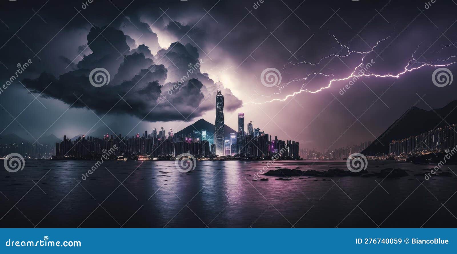 Destructive and Powerful Thunder Storm Strike Metropolis City with ...