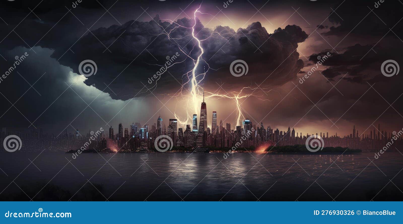 Destructive and Powerful Thunder Storm Strike Metropolis City with ...