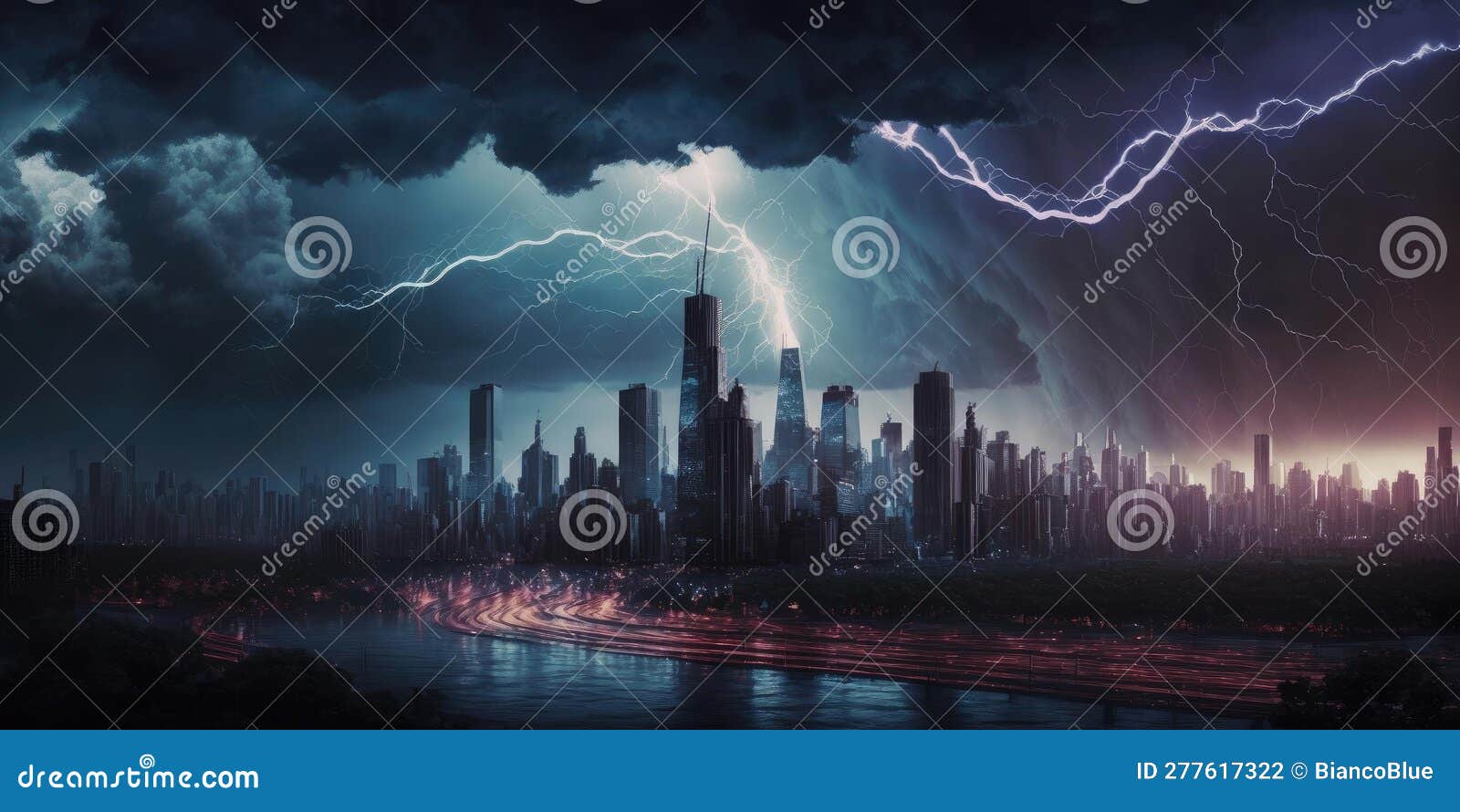 Destructive and Powerful Thunder Storm Strike Metropolis City with ...