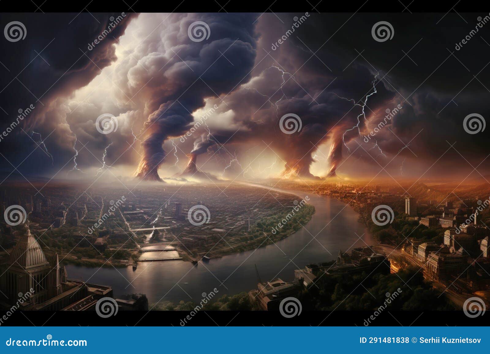 Destructive Tornado Funnel, Natural Cataclysm Disaster. AI Generated ...